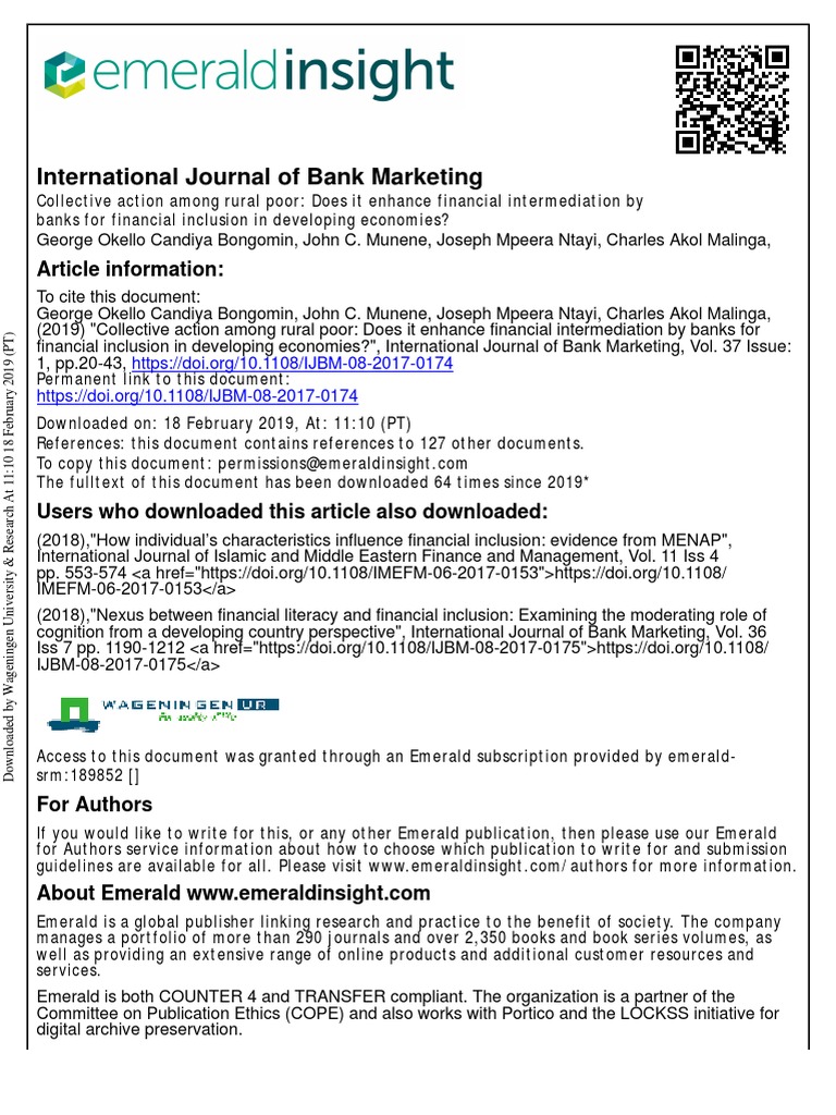 Collective Action Among Rural Poor Does It Enhance Financial ...