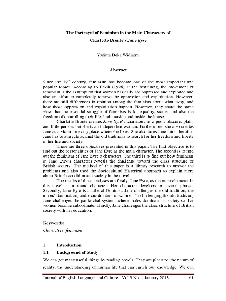 The Portrayal of Feminism in The Main Characters of Charlotte Bronte S ...