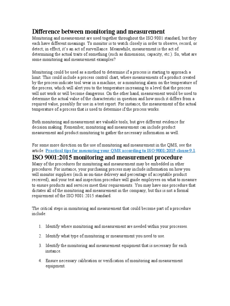Monitoring vs Measurement in ISO 9001 | PDF | Iso 9000 | Quality ...