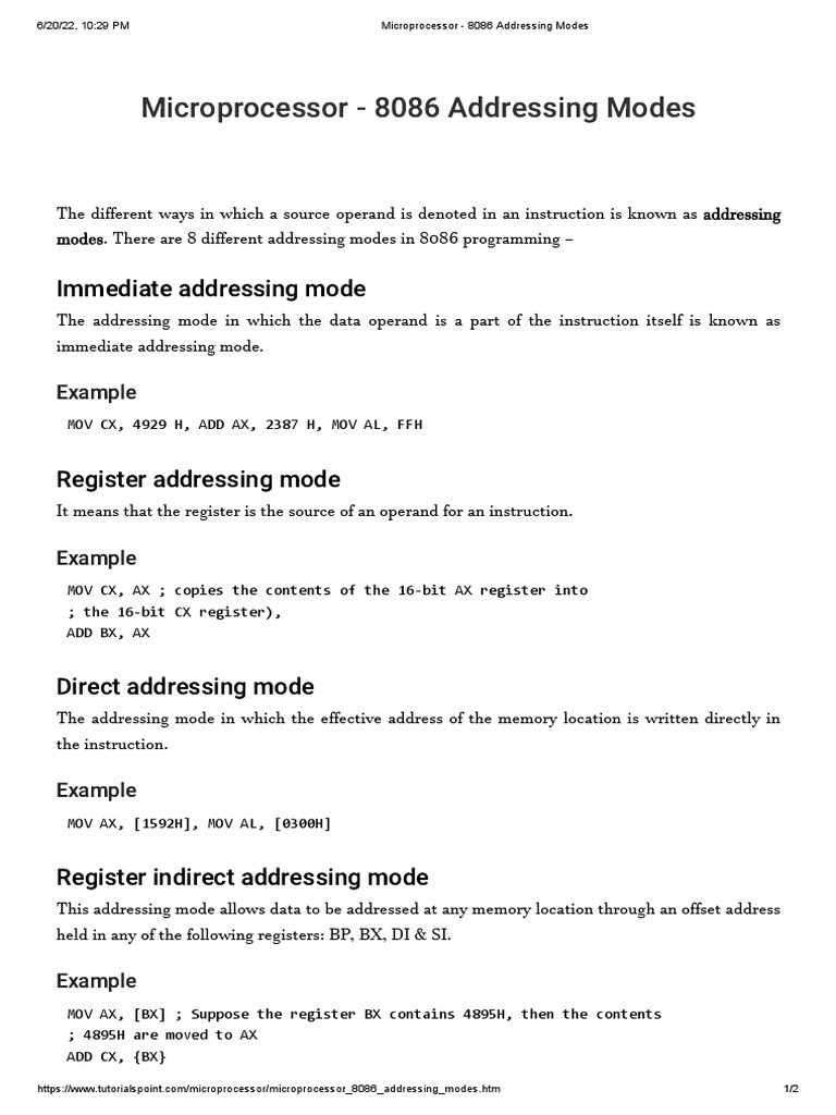 Microprocessor - 8086 Addressing Modes | Download Free PDF | Central Processing Unit ...