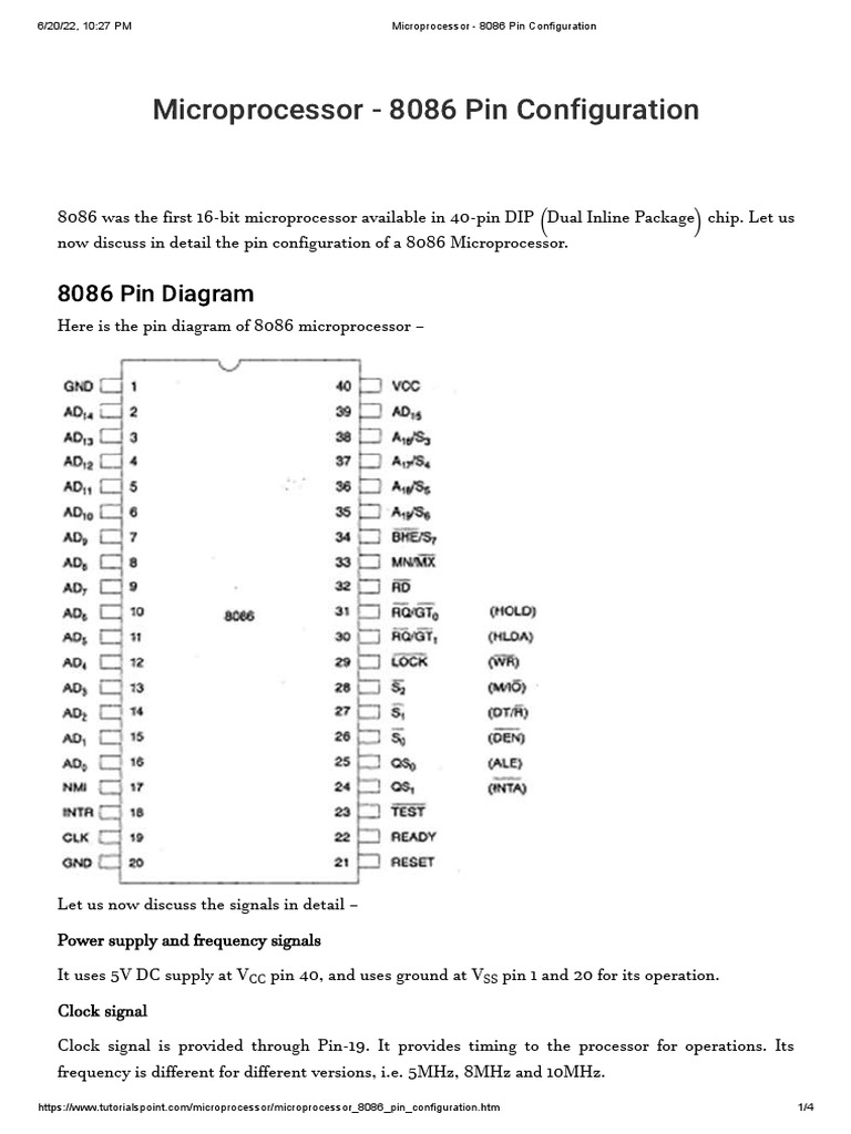 Microprocessor - 8086 Pin Configuration | PDF | Input/Output | Central Processing Unit
