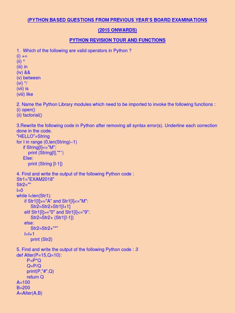 Compilation of Python Ques | PDF | Python (Programming Language) | Subroutine