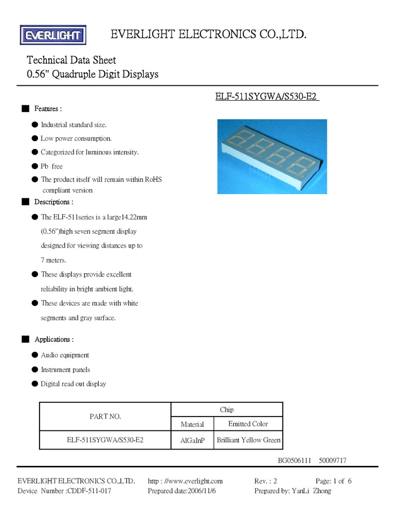 Everlight Electronics Co.,Ltd.: Technical Data Sheet 0.56" Quadruple ...