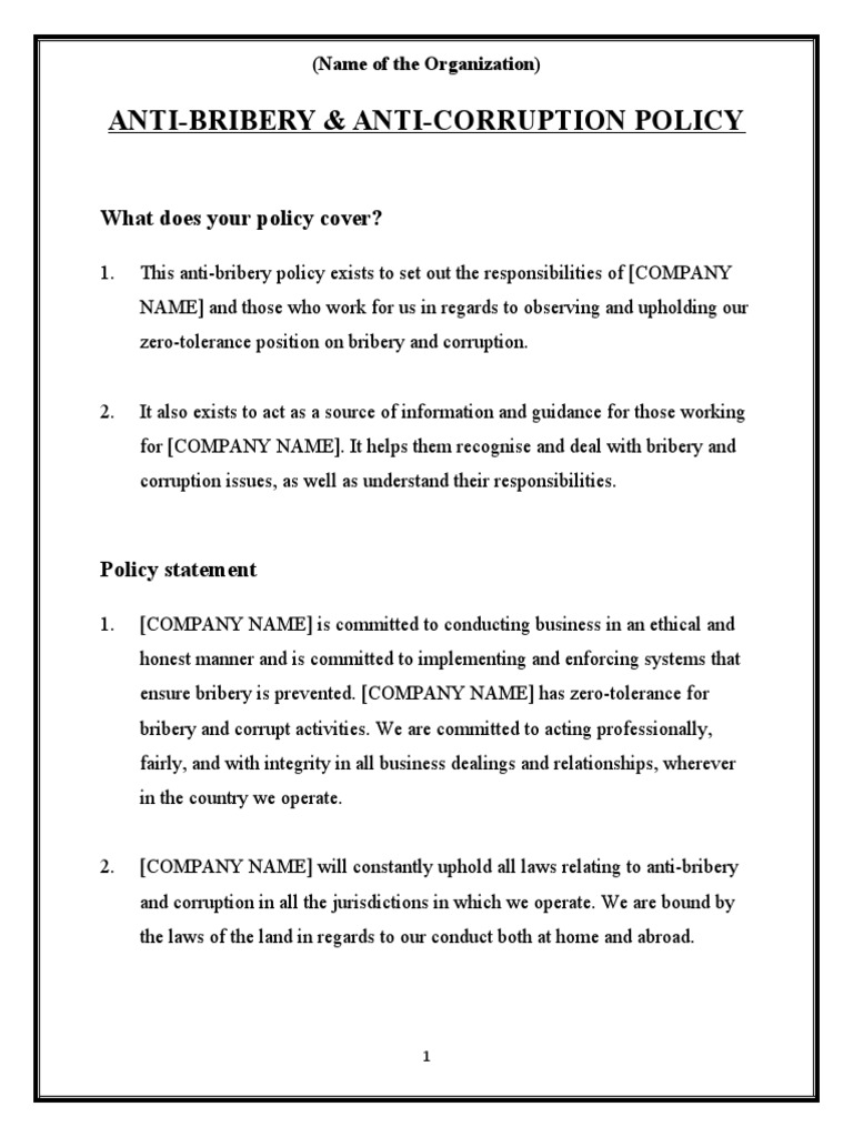Anti Bribery & Anti Corruption Policy | PDF | Bribery | Internal Control Anti Bribery & Anti Corruption Policy | PDF | Bribery | Internal Control