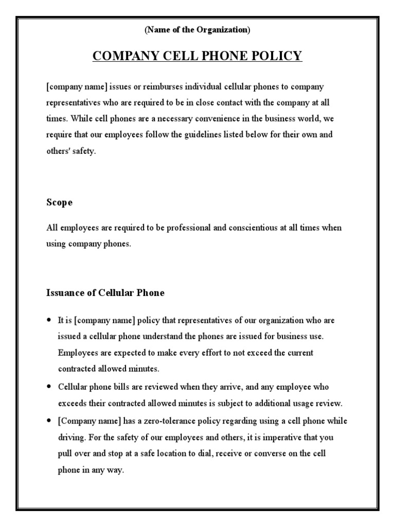 Company Cell Phone Usage Policy | PDF | Mobile Phones | Text Messaging