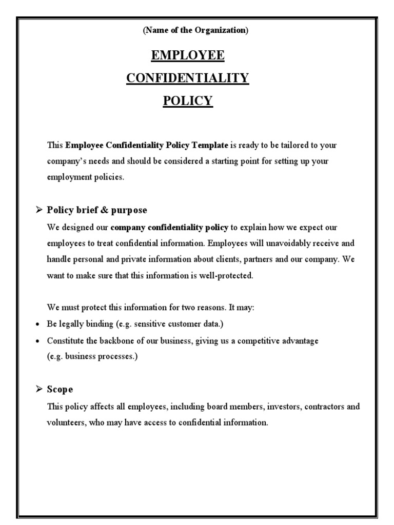 Employee-Confidentiality Policy | PDF | Non Disclosure Agreement ...