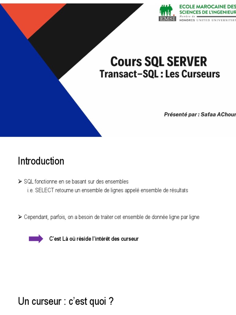 Cours T-SQL (Part 2) - Curseurs | PDF | Structure de contrôle | Gestion informatique