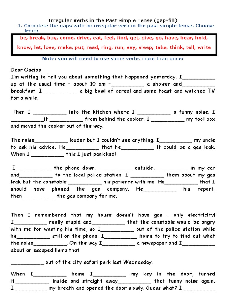 Irregular Verbs in The Past Simple Tense (Gap-Fill) | PDF
