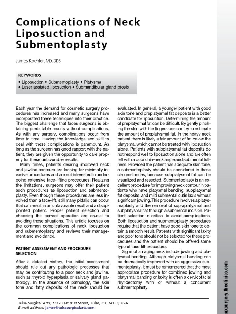 Complications of Neck Liposuction and Sty | PDF | Surgery | Medical ...