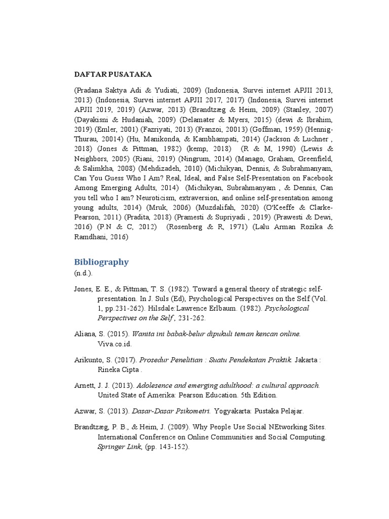 Daftar Pustaka Apa Style | PDF | Self Esteem | Psychology