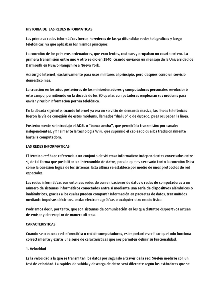 Historia de Las Redes Informaticas | PDF | Red de computadoras | Controlador de interfaz de red
