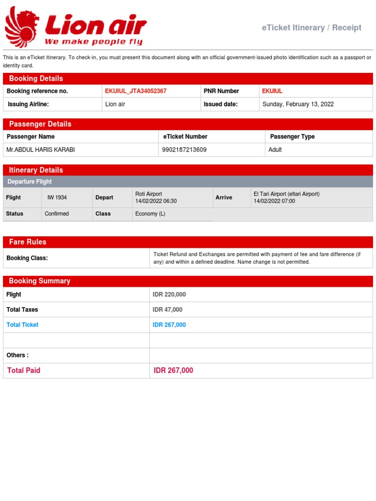 Eticket Itinerary / Receipt: Booking Details | PDF | Airlines | Transport