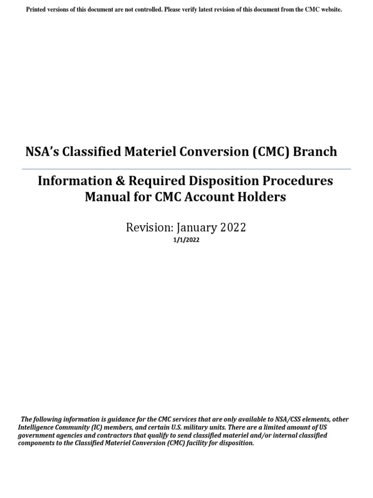 NSA's Classified Materiel Conversion (CMC) Branch Information ...