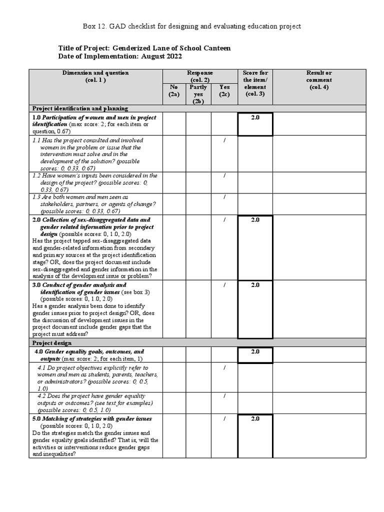 Inarawan NHS BOX 12 - GAD Checklist 2022 (Genderized Lane of School ...