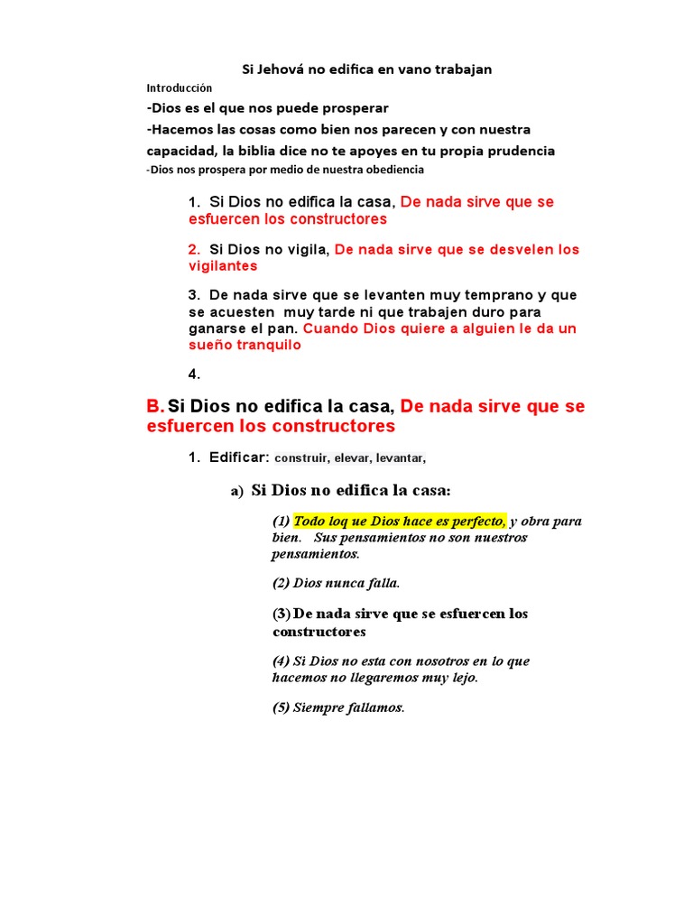 Si Jehová No Edifica en Vano Trabajan | PDF | Dios
