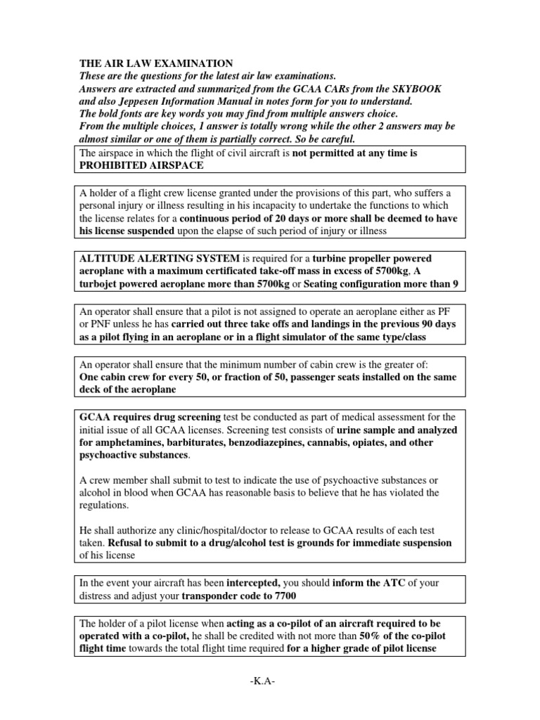 GCAA Air Law Exam Questions Summary | PDF | Instrument Flight Rules ...