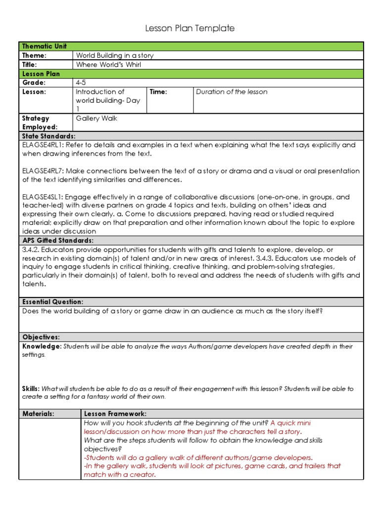 21-22 Lesson Plan Template | PDF | Lesson Plan | Critical Thinking