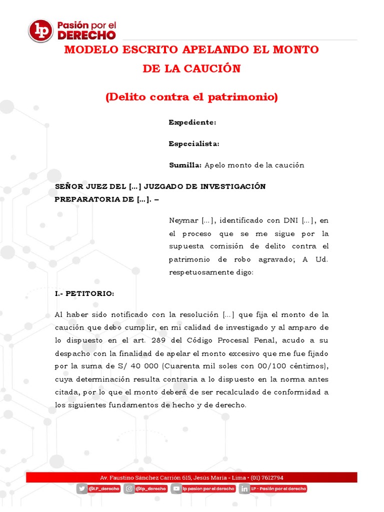 Modelo Escrito Apelacion Monto Caucion 2 | PDF | Apelación | Esfera pública