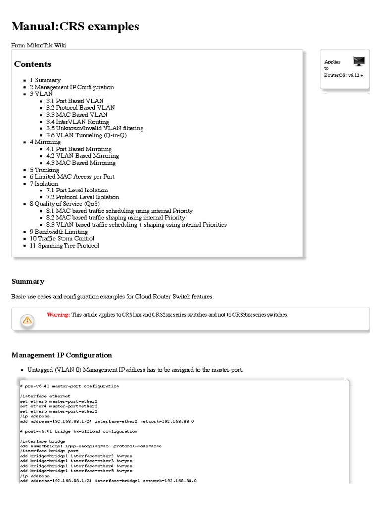 Manual CRS Examples MikroTik Wiki | PDF | Network Switch | Quality Of ...