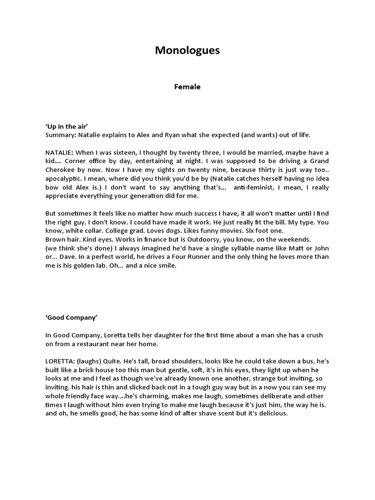 Female Monologues Collection | PDF