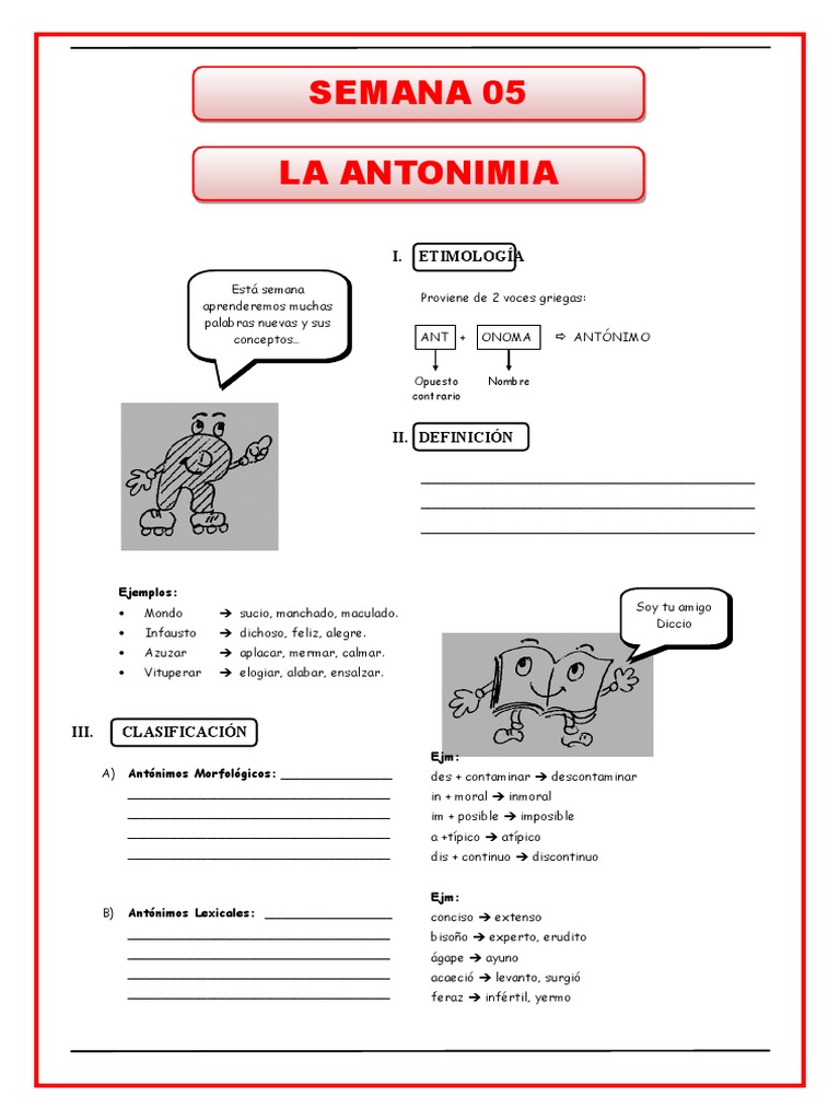LOS ANTÓNIMOS Semana 5 | PDF | Gramática | Comunicación humana