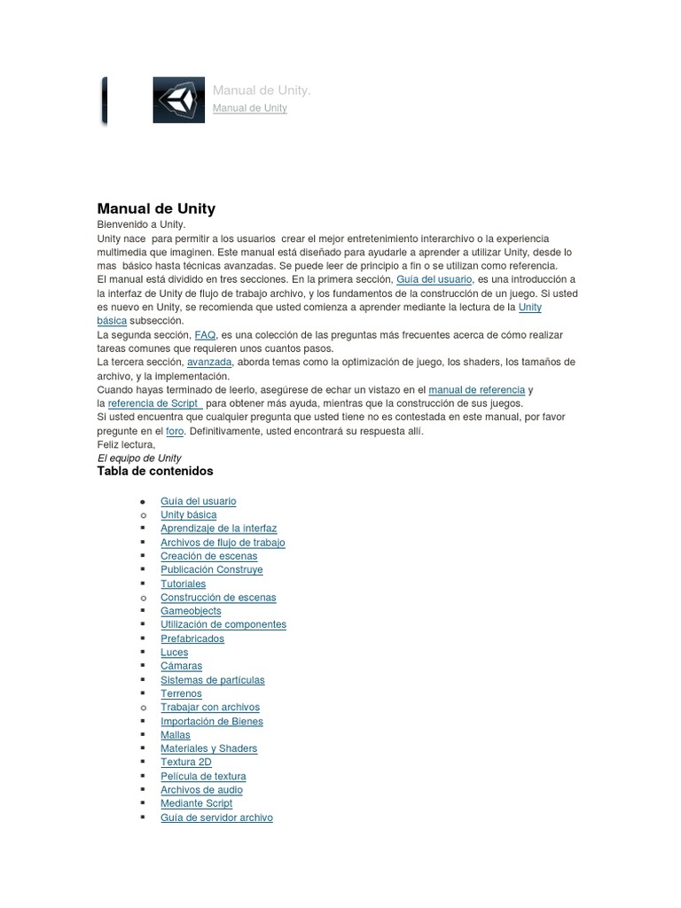 Manual de Unity. Manual de Unity Manual | PDF | Unidad (motor de juego ...