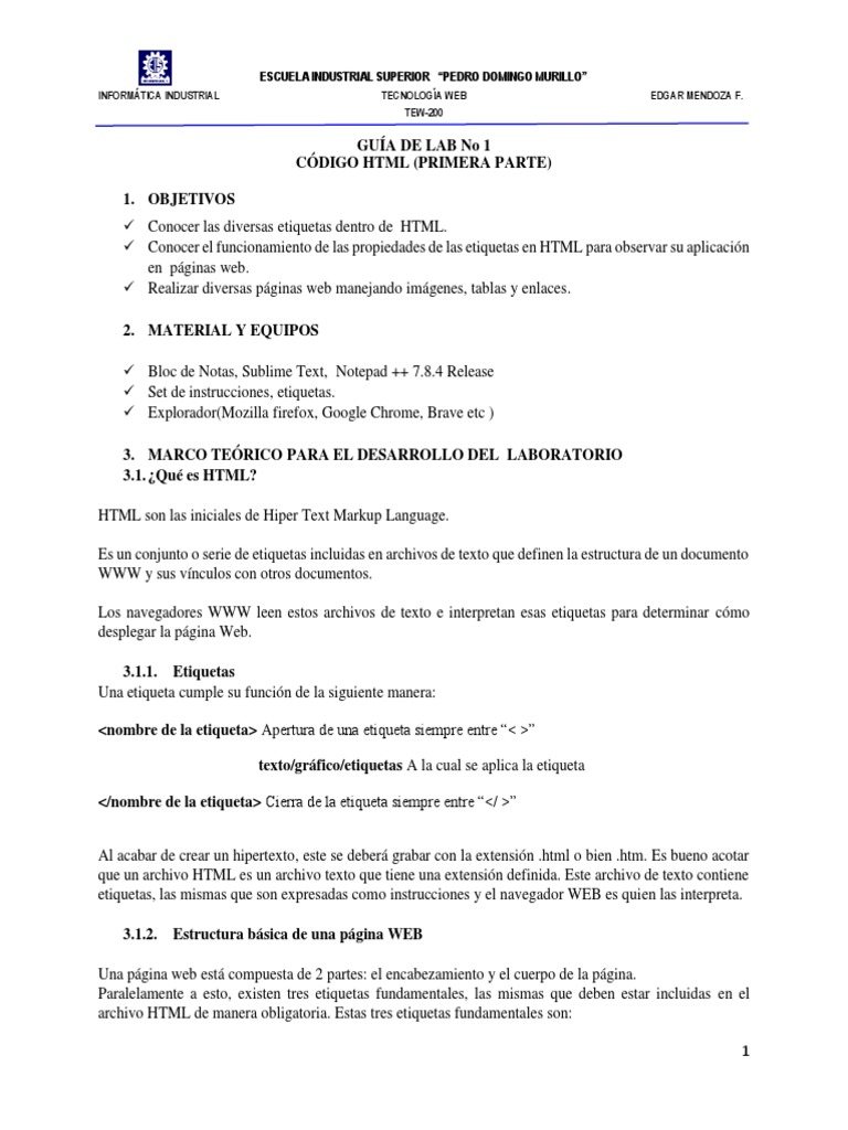 TEW-200 GUIA No 1 2022 Primera Parte HTML | PDF | HTML | Internet y web