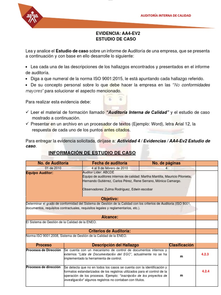 Evidencia-Aa4 Ev2 Estudio de Caso | PDF | Auditoría | Gestión de la calidad Evidencia-Aa4 Ev2 Estudio de Caso | PDF | Auditoría | Gestión de la calidad