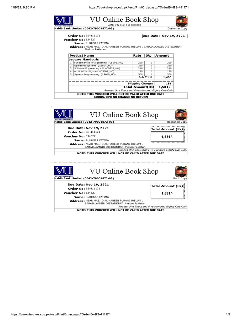 VU Online Book Shop: Rupees One Thousand Five Hundred Eighty One Only ...