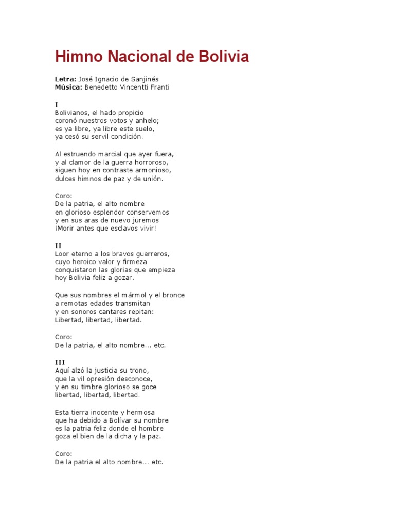 1.-Himno Nacional de Bolivia | PDF | Bolivia