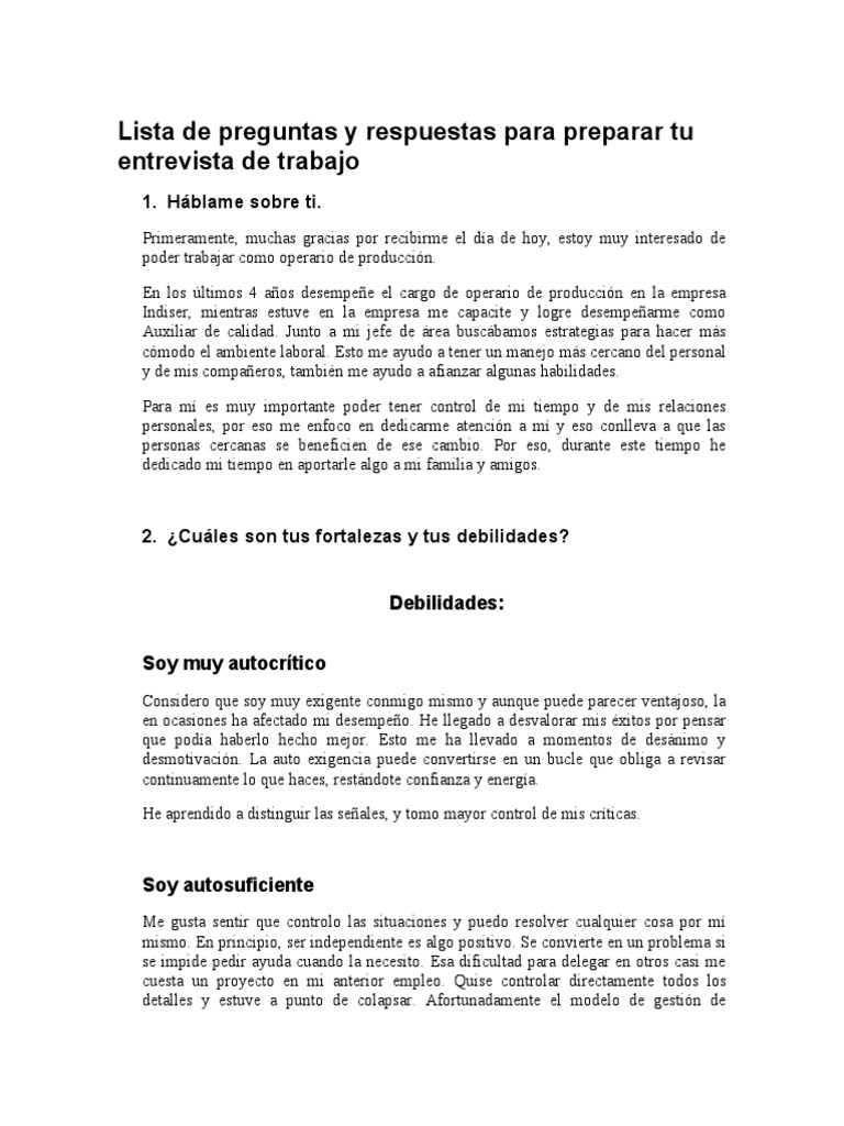Lista de Preguntas y Respuestas para Preparar Tu Entrevista de Trabajo ...