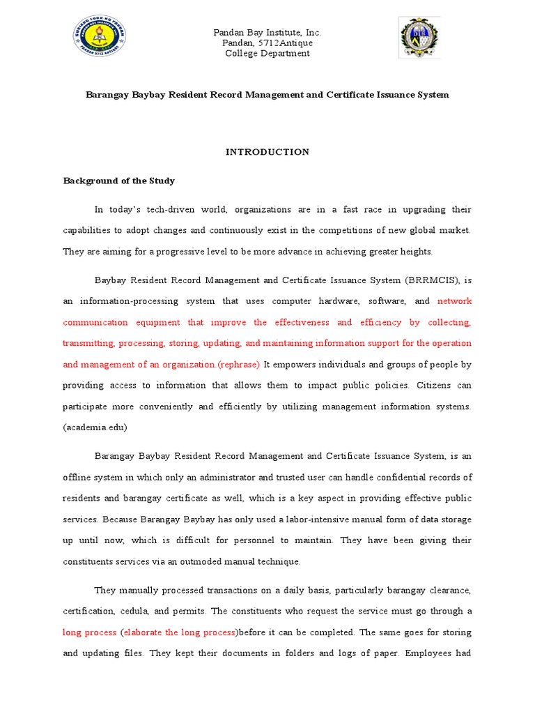Barangay Resident Information Management With Issuance System. | PDF ...