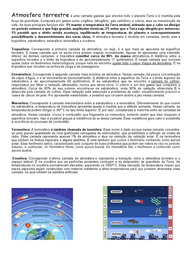 Estrutura e Funções da Atmosfera Terrestre | PDF | Atmosfera da Terra ...