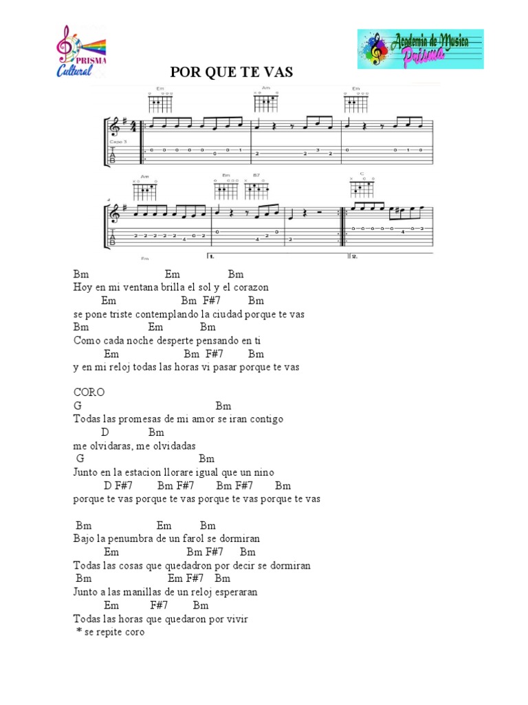 Por Que Te Vas - Letra y Acordes + TAB | PDF