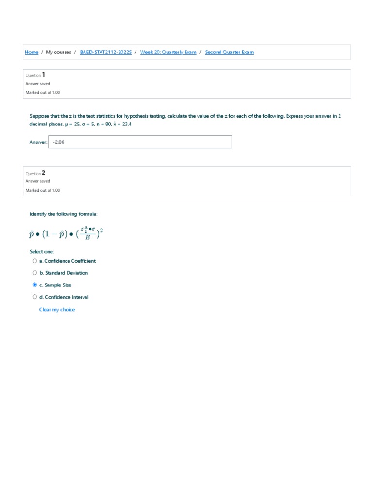 STAT2112 Statistics and Probability Second Quarter Exam 4 | PDF ...