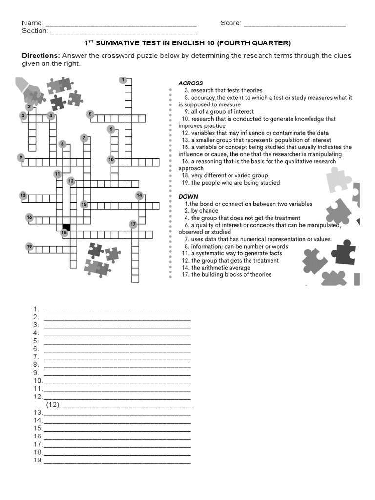 Crossword Puzzel English 10 Week2 | PDF