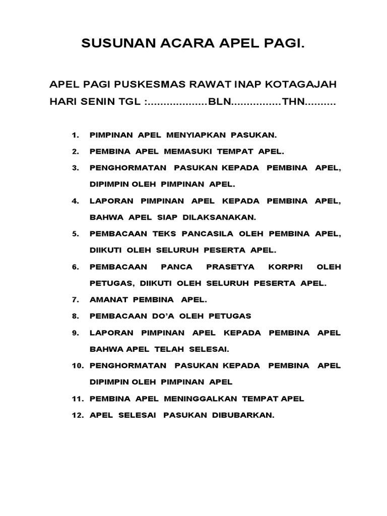 Susunan Acara Apel Pagi | PDF