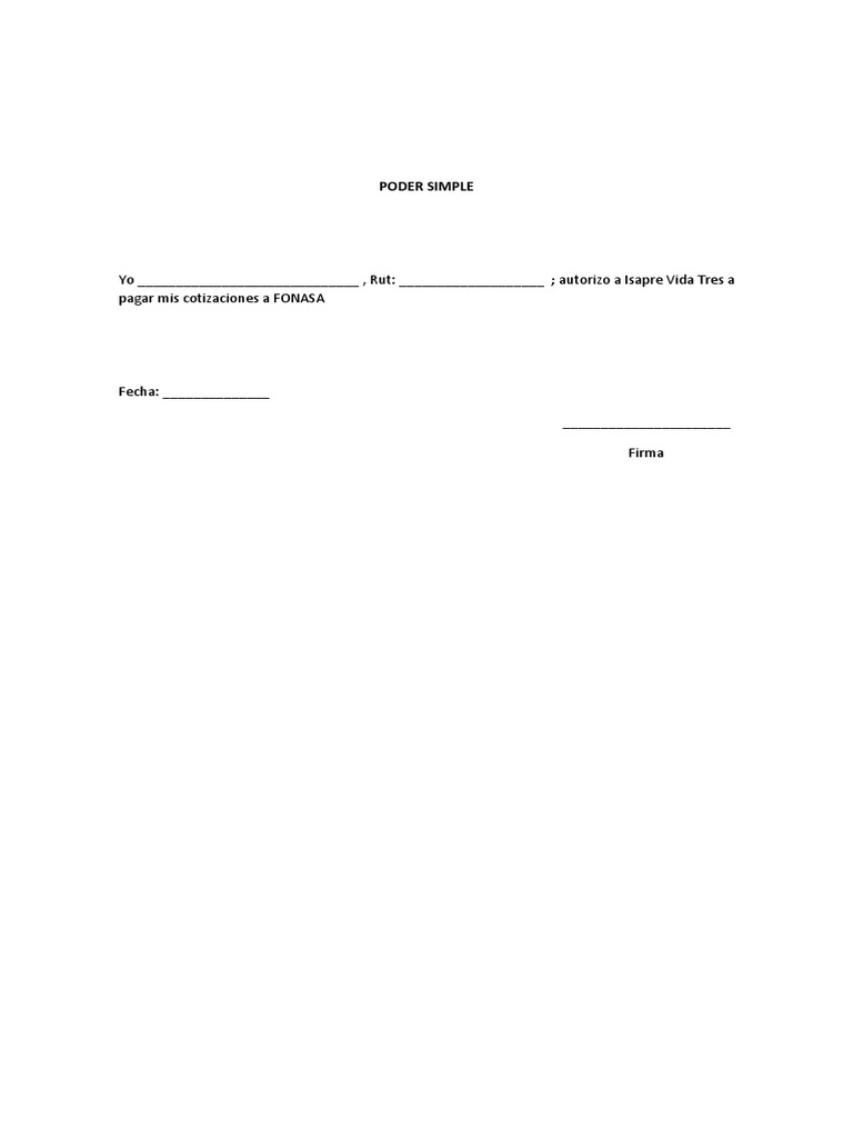 Carta Poder Simple para FONASA | PDF