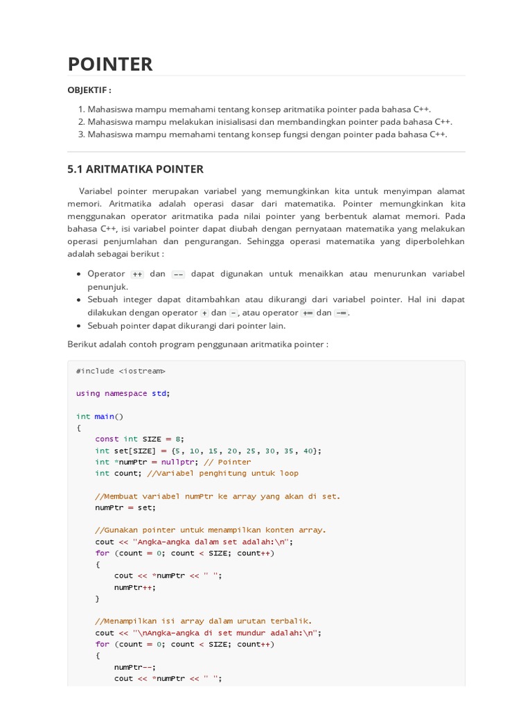 Aritmatika dan Fungsi Pointer C++ | PDF