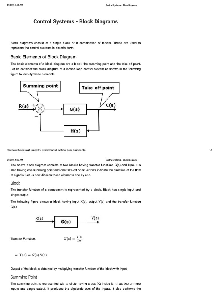 Control Systems - Block Diagrams | PDF