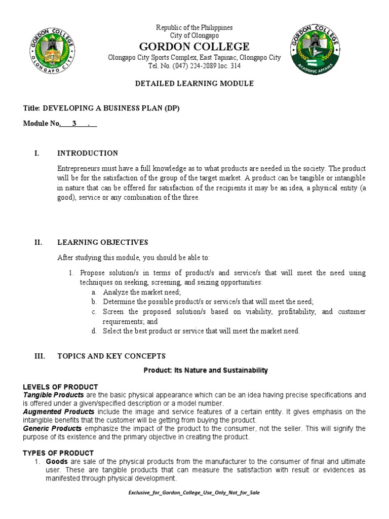 Gordon College: Detailed Learning Module Title: Developing A Business ...