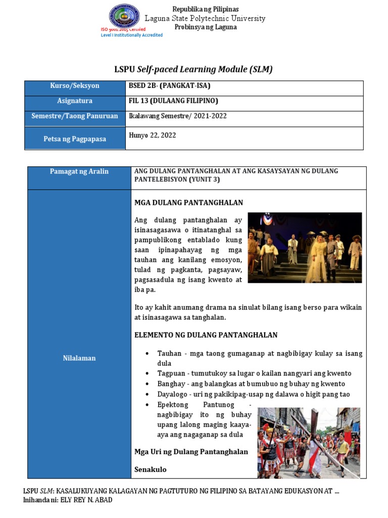 Ang Dulang Pantanghalan at Ang Kasaysayan NG Dulang Pantelebisyon | PDF