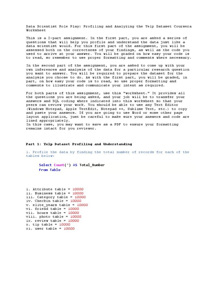 Select AS From: Part 1: Yelp Dataset Profiling and Understanding | PDF | Information Retrieval ...