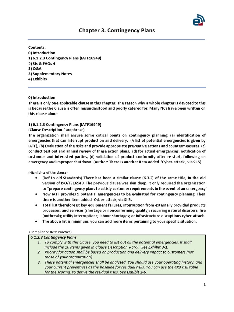 IATF16949+Chapter+3 +Contingency+Plans | PDF | Risk | Simulation