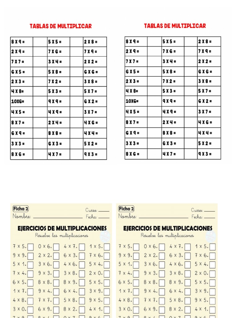 Ejercicios de Tablas de Multiplicar | PDF