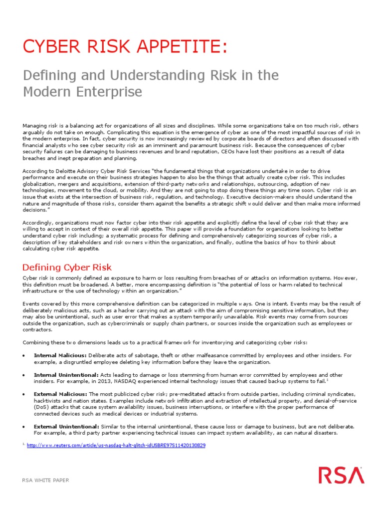 Cyber Risk Appetite WP | PDF