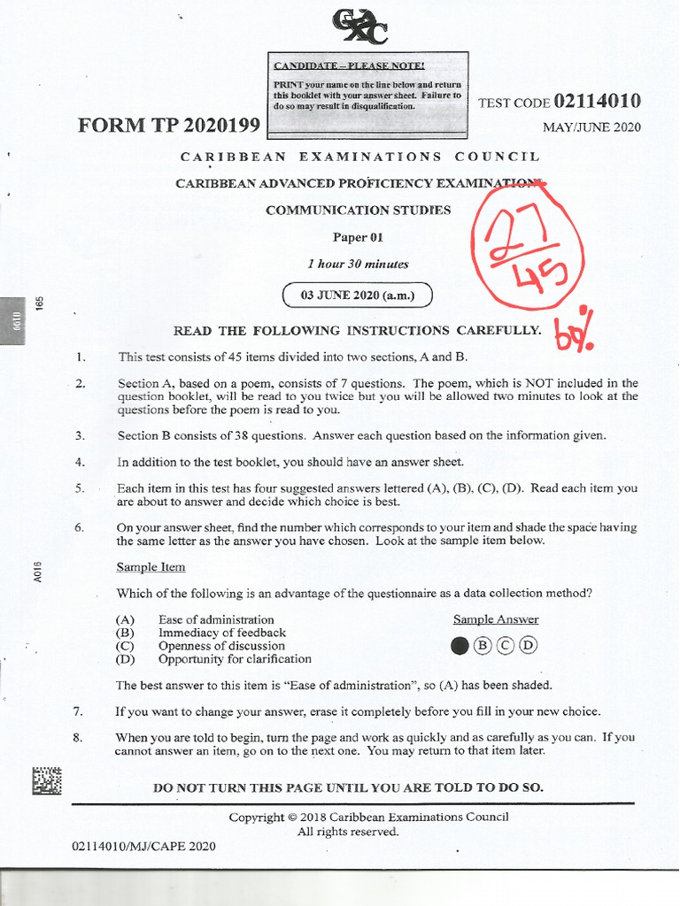 Communication Studies Paper1 (2020) | PDF