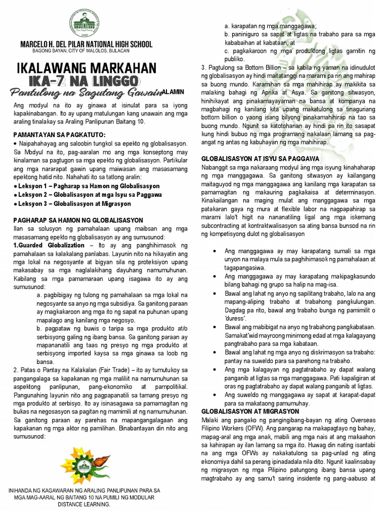 ARALING PANLIPUNAN 10 IKALAWANG MARKAHAN Modyul 7 | PDF ARALING PANLIPUNAN 10 IKALAWANG MARKAHAN Modyul 7 | PDF