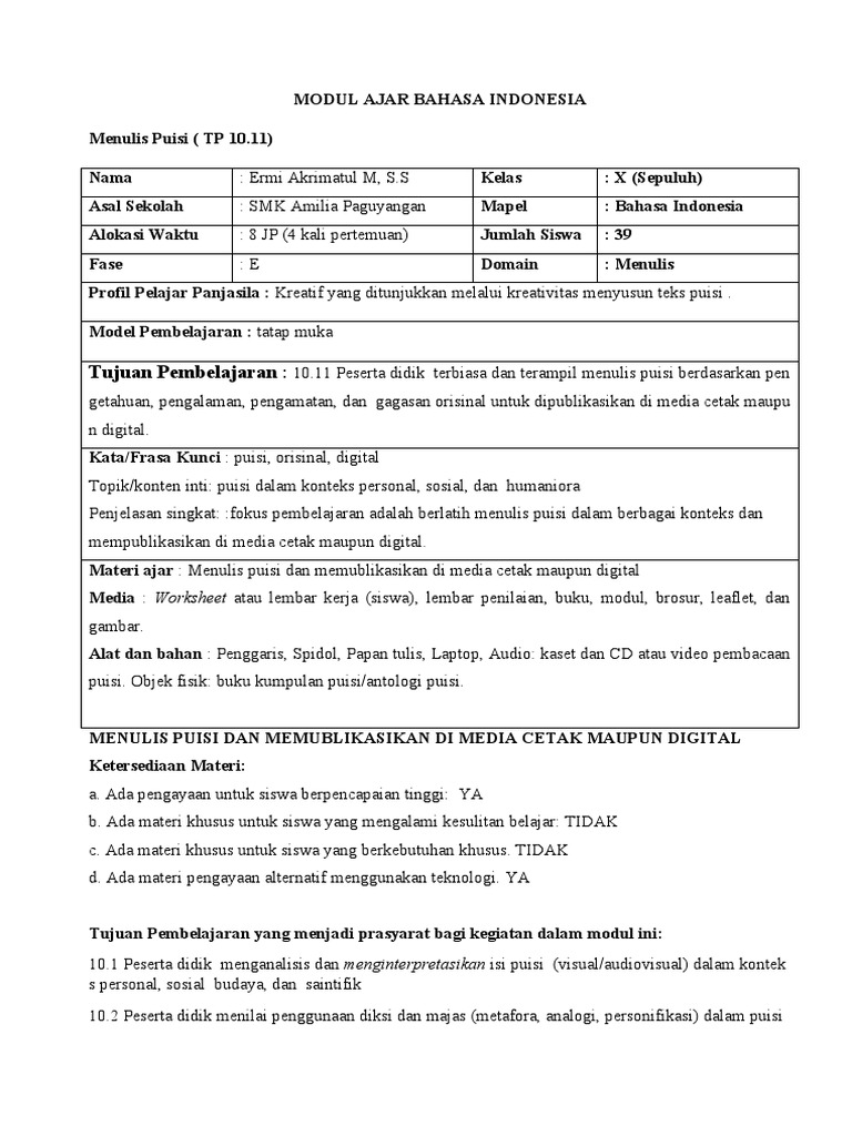 Modul Ajar Bindo Fase e | PDF