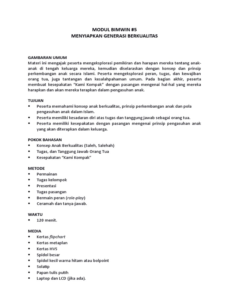 MODUL BIMWIN #5. Sessi Generasi Berkualitas | PDF